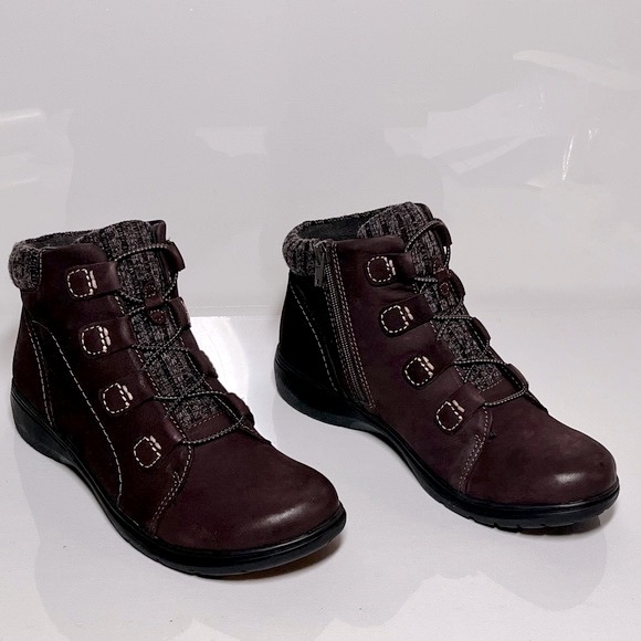 Clarks | Shoes | Clarks Collection Carleigh Jade Leather Knit Ankle ...